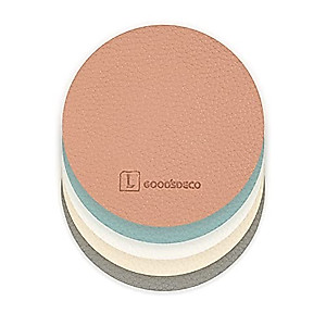 Goodsdeco Coasters for Drinks Set of 5 - PU Leather Coasters, Coasters for Table Cup Tea Coffee Beer, Pastel Color Coaster, Decorative for Kitchen Office Homedecor (Round, Multi-Color)