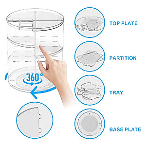 360 Rotating Makeup Organizer, DIY Adjustable Bathroom Perfume Organizer Spinning Cosmetics Organizer Countertop For Vanity Large Capacity Acrylic Fits Makeup Brushes Lipsticks Clear