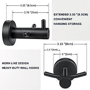 JAAWAN Pack of 2 Matte Black Wall Mounted Towel Hooks for Bathroom Shower Kitchen Cabinet Closet Door, SUS304 Stainless Steel Double Bath Robe Hook