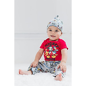 Disney Donald Duck Pluto Mickey Mouse Infant Baby Boys 3 Piece Outfit Set Cuddly Bodysuit Pants Hat 3-6 Months