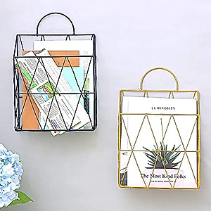 MOOVGTP Magazine Stand Storage Basket, Wall Hanging Magazine Holder Wrought Iron Storage Rack Wall Storage Basket Desk Storage File Racks for Home Office Decoration