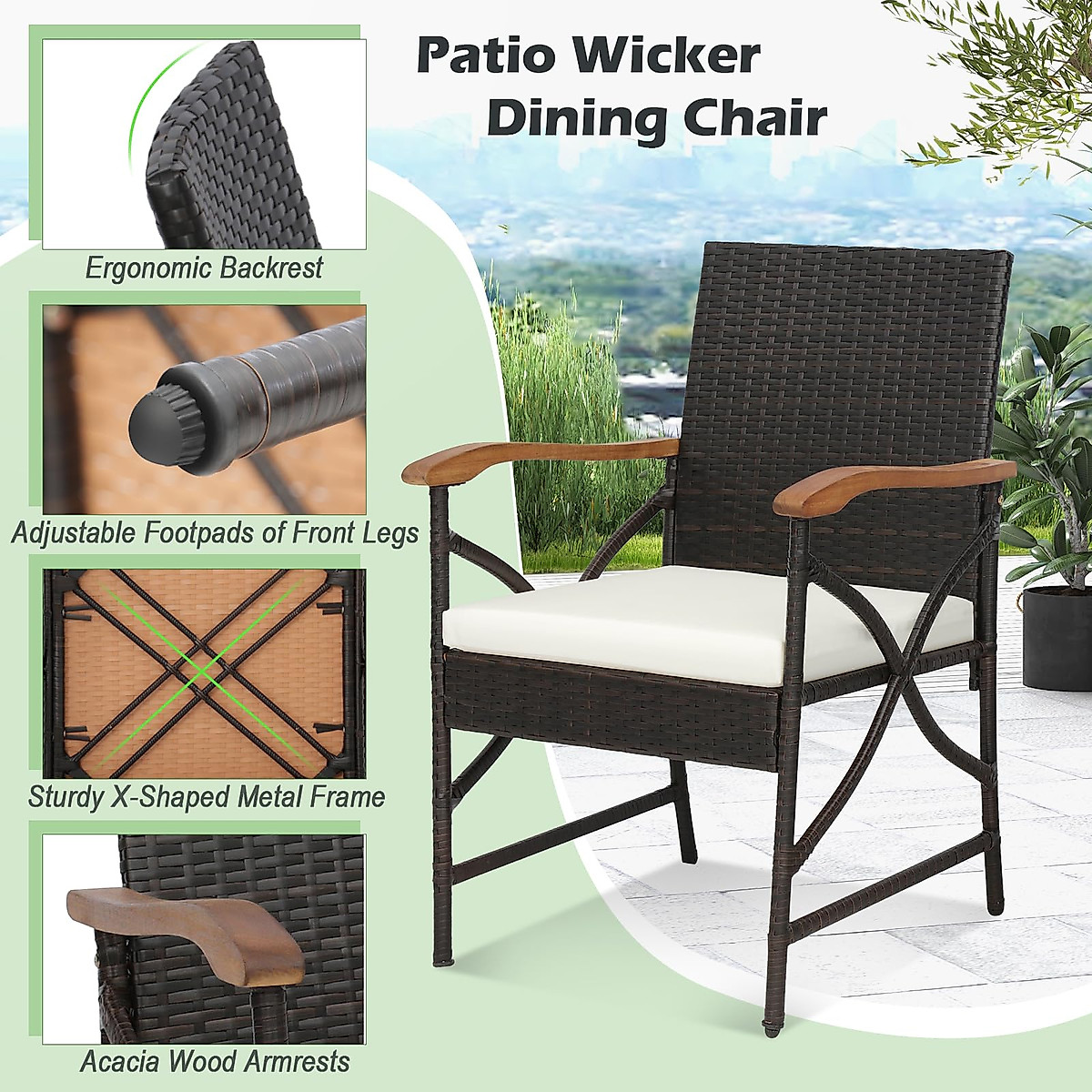 Tangkula Patio Wicker Chair Set of 2, Outdoor PE Rattan Chairs w/Soft Zippered Cushion, Heavy-Duty Metal Frame & All-Weather, for Backyard, Balcony (Set of 2, Off White)