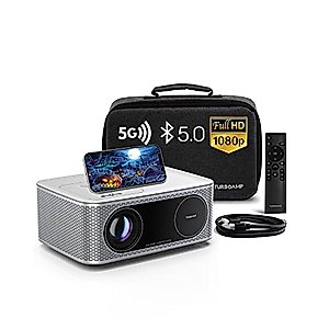Projector with WiFi and Bluetooth, TURBOAMP 5G Native 1080P Movie Projector, 4K Supported, 300 ANSI lm 200" Display Home Movie Theater Projector, Compatible w/TV Stick/Phone/PC/PS5