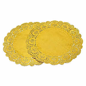 Amkoskr 100 Pcs 12 Inch Round Lace Gold Paper Doilies Gold Foil Paper Placemats Doily Paper Pad for Cakes Crafts Party Weddings Tableware Decor