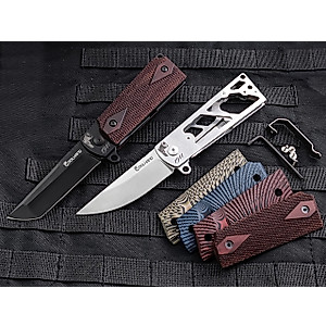 Cool Hand Heavy Duty EDC Folding Knife, Ball Bearing Survival Hunting Knives, 3.6" Tanto Stone Wash Finish D2 Steel Blade, 4.9'' Replaceable 1911 Wood Grip Handle, Liner Lock Mechanism