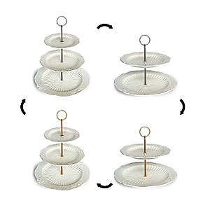Victoria Interchangeable 2 or 3 Tier Cake Cupcake Dessert Display Stand - Perfect for Entertaining - Elegant Serving Plate/Platter Includes Silver and Gold Hardware