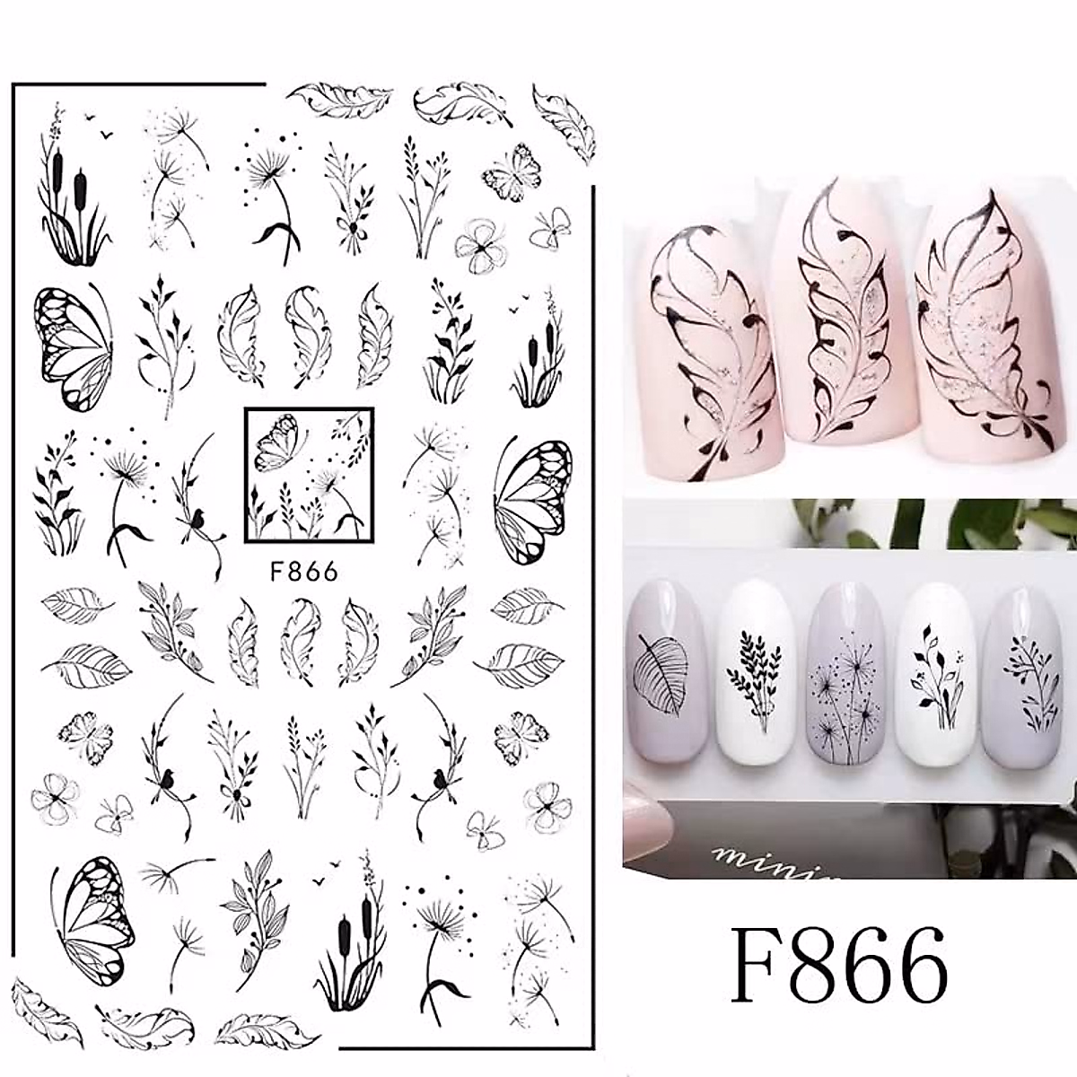 10 Sheets Spring Flower Nail Art Stickers Decals Self-Adhesive Pegatinas Uñas Black White Blossom Nail Supplies Nail Art Design Decoration Accessories