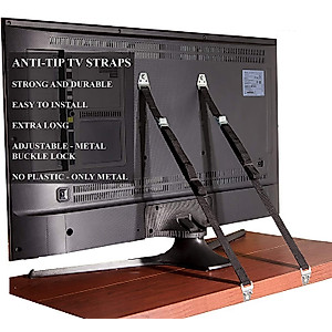 TV and Furniture Anti Tip Straps,Metal Heavy Duty TV Straps Child Safety,Adjustable Safety Furniture Wall Anchors for Baby Proofing Flat Screen TV,Dresser,Bookcase,Cabinets,No Plastic Parts,Pack of 2