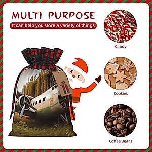 Christmas Gift Bags with Drawstring Burlap Gift Bags Abandoned Plane Christmas Linen Bags for Xmas Party Candy Bags with Cards Xmas Reusable Wrapping Bags Christmas Linen Treat Bags for Holiday