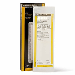 Medline Bordered Gauze, 4" x 14" Adhesive Island Wound Dressing, Sterile, 15 Count