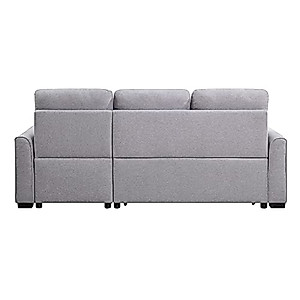 HABITRIO Sectional Sofa with Reversible Chaise, 92" Loveseat Sofa Couch with Pull-Out Bed and Storage Chaise Lounge, L-Shaped 3-Seat Light Grey Fabric Upholstered Sleeper Sofa for Living Room