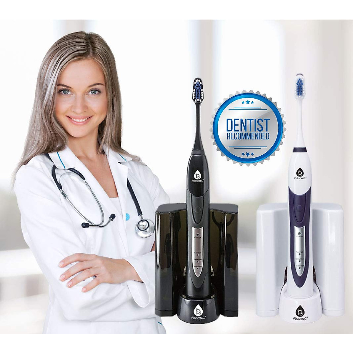 Pursonic S520 Rechargeable Sonic Toothbrush- Includes 20 accessories: 12 Brush Heads & More, Black