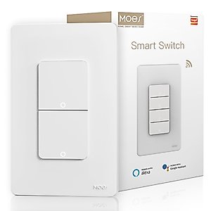 MOES Smart Double Light Switches, 2.4GHz Wi-Fi 2 Gang Single Pole Switch, Netural Wire Required, Inteligente Switch Combo Work with Alexa Google Assistant, Remote Controlgle Assistant, Remote Control