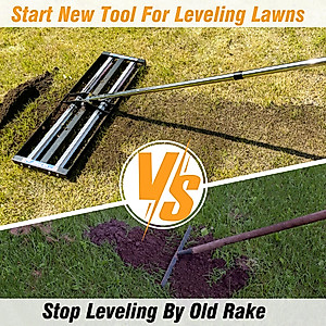 Updated Lawn Leveling Rake with Aluminum Rollers, Stainless Steel 30"x10" Levelawn Tool , Heavy-Duty Lawn Leveler with 80" Extended Handle, Yard Leveling Rake Suit for Garden, Golf Lawn, Farm