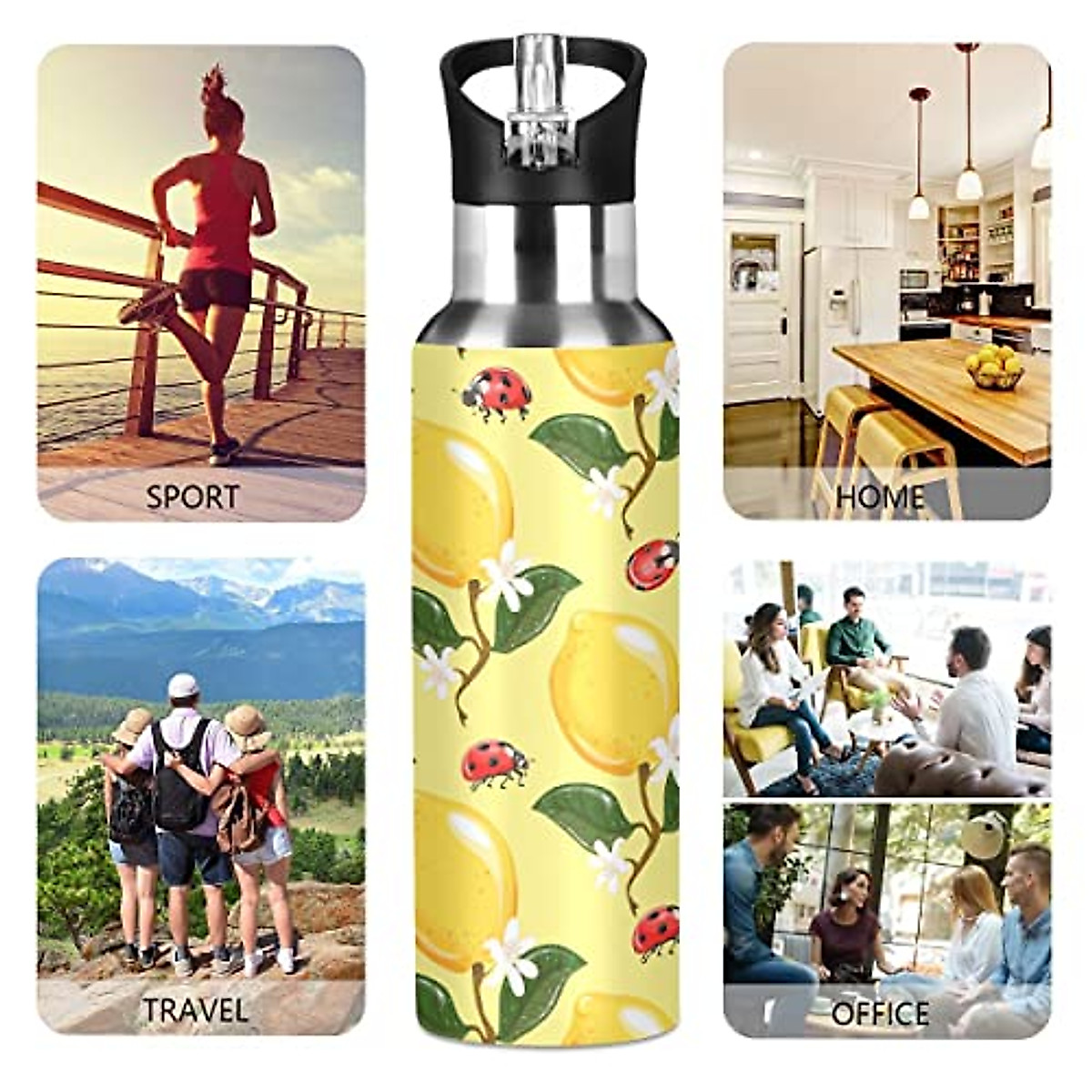 xigua Ladybug Water Bottle Double Walled Stainless Steel Leak Proof Thermo Flask for Sports Gym Cycling Outdoor,20 oz.