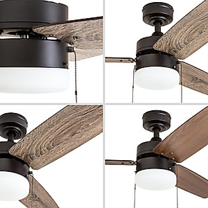 Prominence Home Reston, 42 Inch Modern Farmhouse LED Ceiling Fan with Light, Pull Chain, Dual Mounting Options, Dual Finish Blades, Reversible Motor - 51015-01 (Bronze)