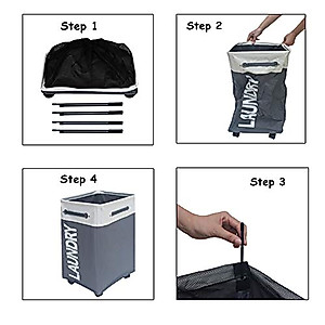 Cleversion Laundry Basket with Wheels-Waterproof Rolling Laundry Hamper –Dirty Clothes Hamper for Laundry(Dark Gray&Beige)