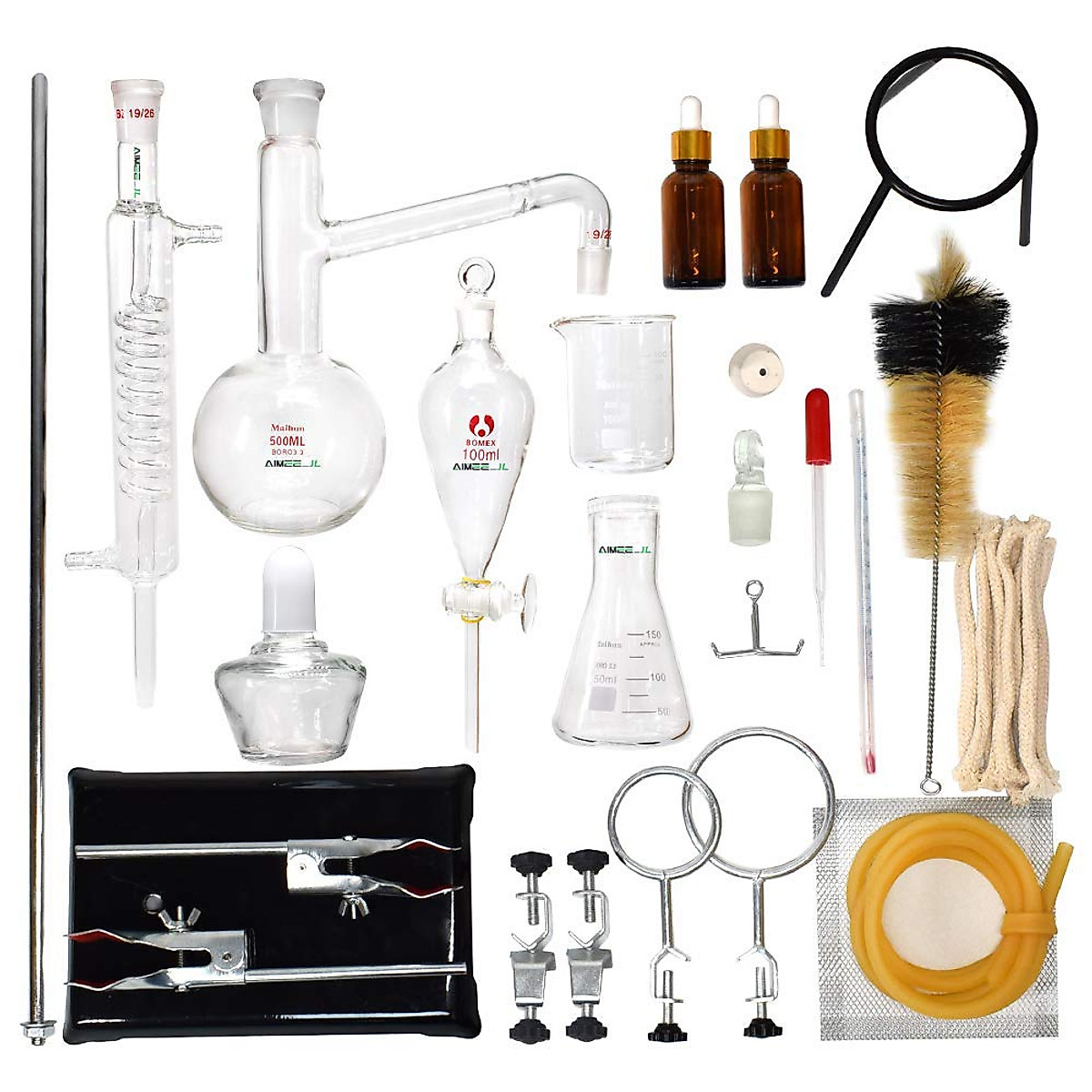 Labware Set 500ml Essential Oil Extraction Distillation Apparatus Water Distiller Purifier Glassware Kits Hydrosol, Home Distillation kit