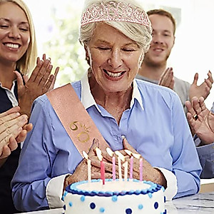 THSZHJT 60th Birthday Decorations Women Rose Gold, 60th Birthday Tiara Sash Candle Gifts for 60 Years Old Party Decoration and Supplies with Gift Box…