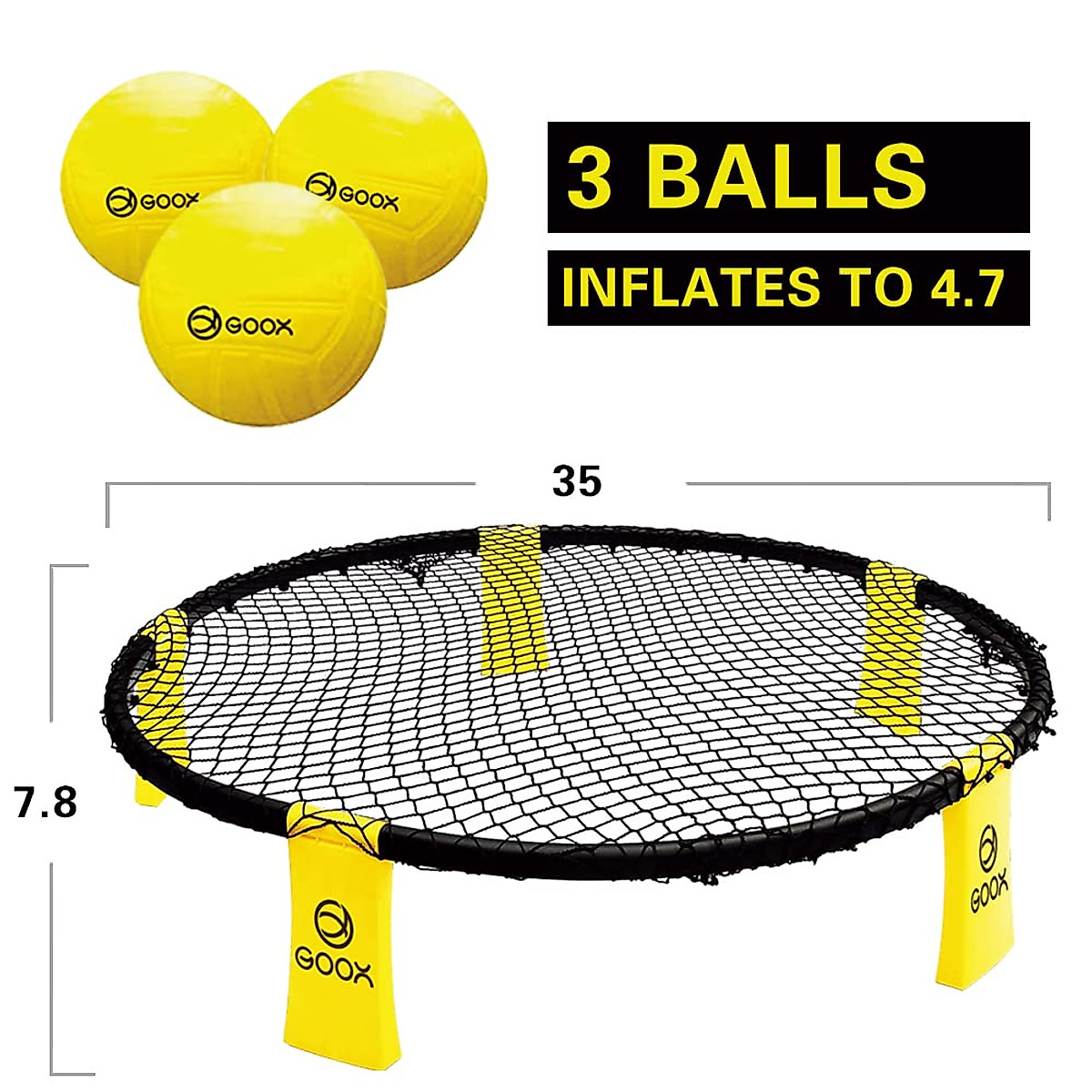 GOOX Outdoor Beach Ball Games with Carrying Bag, 3 Balls, Net and Strip Light (ONLY for Light Up Set)- Played Outdoors, Indoors, Beach, Lawn, Yard and Park