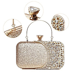 FIVE FLOWER Womens Crystal Evening Clutch Bag Wedding Purse Bridal Prom Handbag Party Bag (GOLD), Medium
