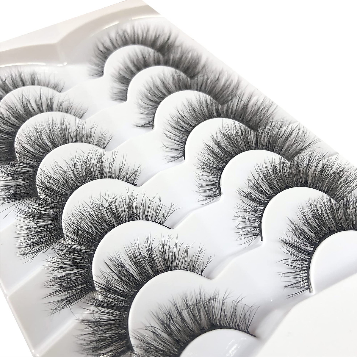 Pooplunch False Eyelashes Cat Eye Look Fluffy Wispy Faux Mink Lashes 7 Pairs 14MM Natural Extension Volume 8D Soft Curly Fake Eyelashes Strips Pack