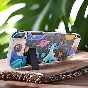 NANANINO Switch Clear Glitter Case, Switch TPU Case, Switch Protective Case with Animal Crossing Thumb Grips and Tempered Glass Screen Protector - Rocket Theme