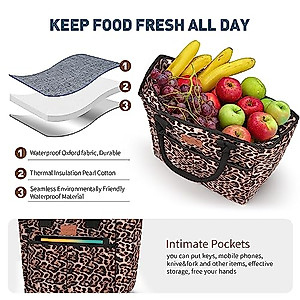 Gelozid Lunch Bag, 16-Can Large Lunch Bag for Women Men, Insulated Lunch Box with Pockets for Work Office Beach Picnic, Leakproof Reusable Portable Lunchbox, Leopard Print