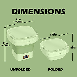MyltaWish 9L Portable Washing Machine Foldable Mini Washing Machine for Apartment, Dorm, Camping, RV Travel, Portable Washer Small Portable Laundry Machine for Baby Clothes, Underwear (Green)