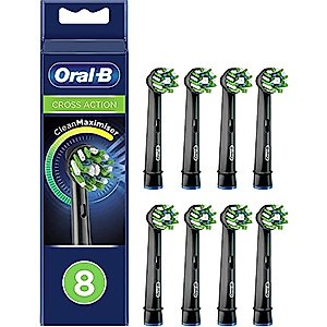 Oral-B Cross Action Electric Toothbrush Head with CleanMaximiser Technology, Angled Bristles for Deeper Plaque Removal, Pack of 8, Black Edition