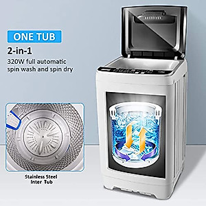 Portable Washing Homdox 17.8Lbs Portable Washer Machine with Drain Pump 1.92Cu.ft Capacity Full-Automatic Washer,with 10 Programs 8 Water Level Selections&LED Display Laundry Washer/Spinner for Home