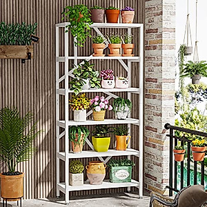 Tribesigns 71 Inch Industrial Bookshelf, 6 Shelf Etagere Bookcase, Freestanding Open Book Shelves Storage Display Shelf, Wood Shelving Units Organizer Rack for Home Office Living Room, White