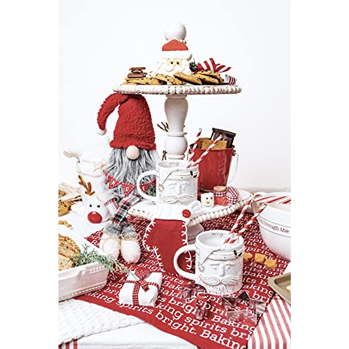 Mud Pie White Beaded Tiered Server, 20" x 13"