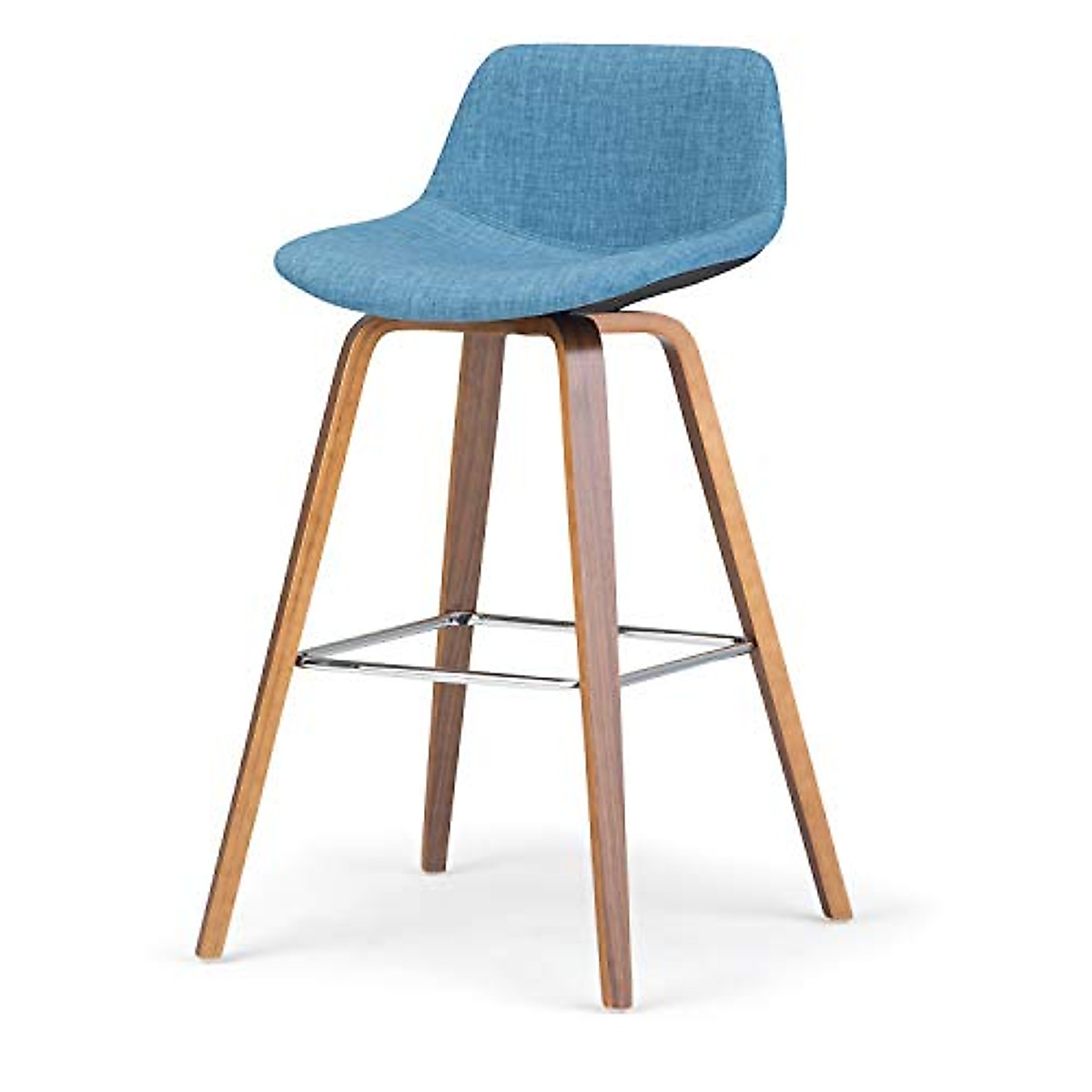 SIMPLIHOME Randolph 26 Inch Mid Century Modern Bentwood Counter Height Stool (Set of 2) in Medium Blue Linen Look Fabric, For the Dining Room and Kitchen