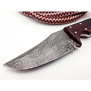 Nooraki SK-63 Handmade Damascus Hunting Knife 8.5 inches Full Tang Blade with Leather Sheath Skinner Knife, Camel Bone Handle