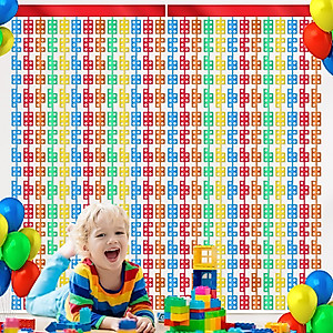 Fanfanwin 2 Pack 3.3x6.6ft Building Block Foil Fringe Backdrop Curtains Metallic Colorful Birthday Party Decoration Supplies for Building Block Bday Party Graduation Hanging Door Tinsel Streamer