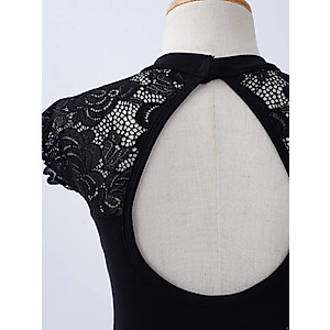 Jizyo Girls Sleeveless Lace Splice Gymnastics Ballet Dance Leotard One-Piece Unitard Biketard Bodysuit Ballerina Dancewear Black 9-10 Years