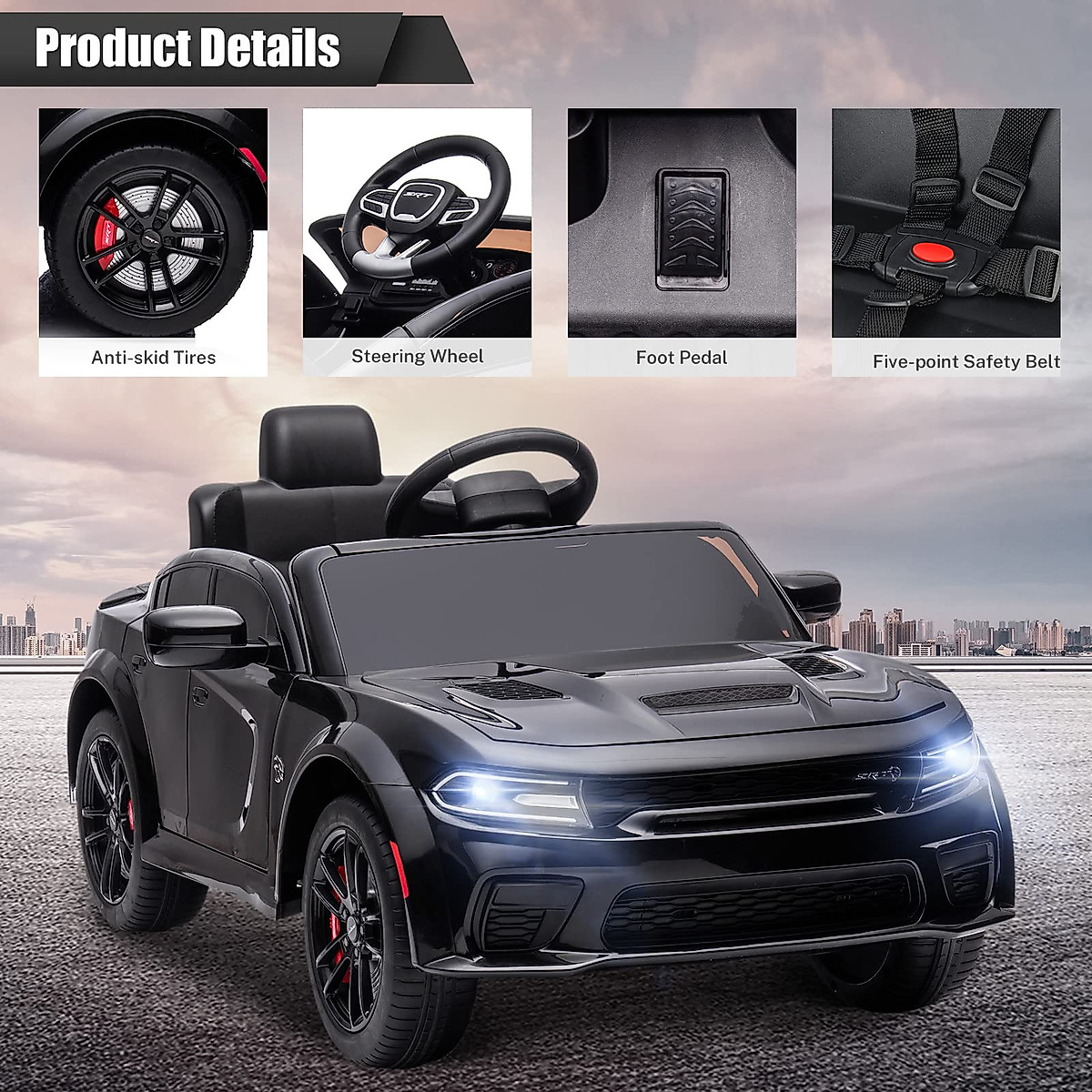 YOFE Electric Car for Kids,12V 7A Battery Powered Kids Electric Vehicle for Boys & Girls,Licensed Dodge Charger Ride on Toys with Remote Control,MP3,USB,Bluetooth,LED Light