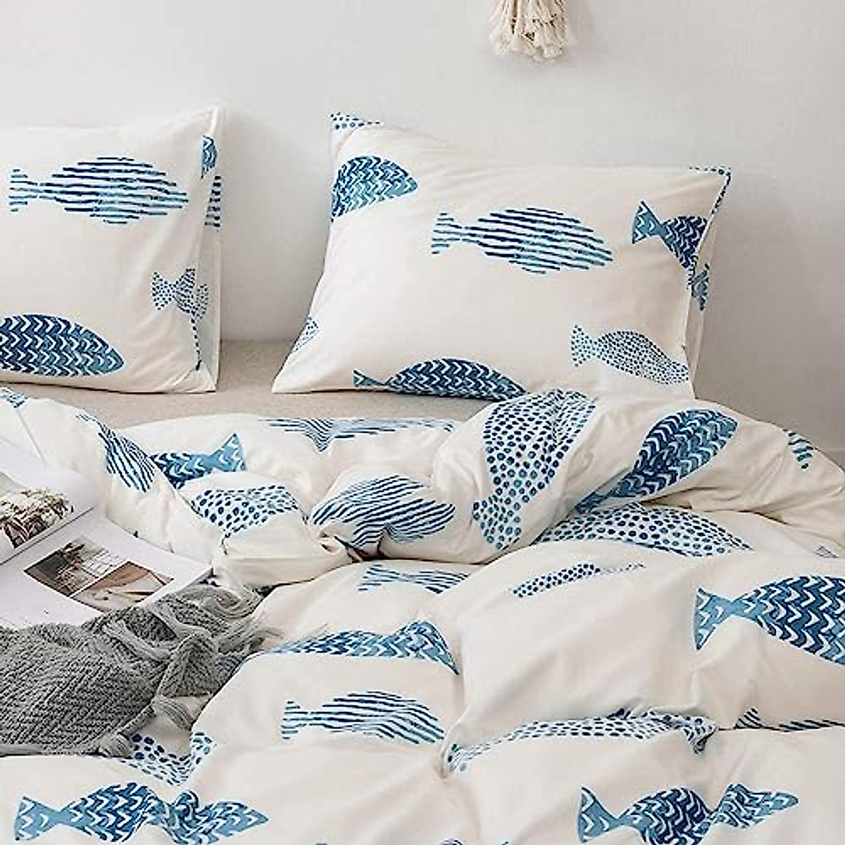 Kawaii Duvet Cover King Size, 3 Pieces Soft Lightweight Microfiber Duvet Cover Set, Tropical Hawaiian Bedding Comforter Cover Set with Zipper Ties, 1 Duvet Cover and 2 Pillowcases, No Comforter