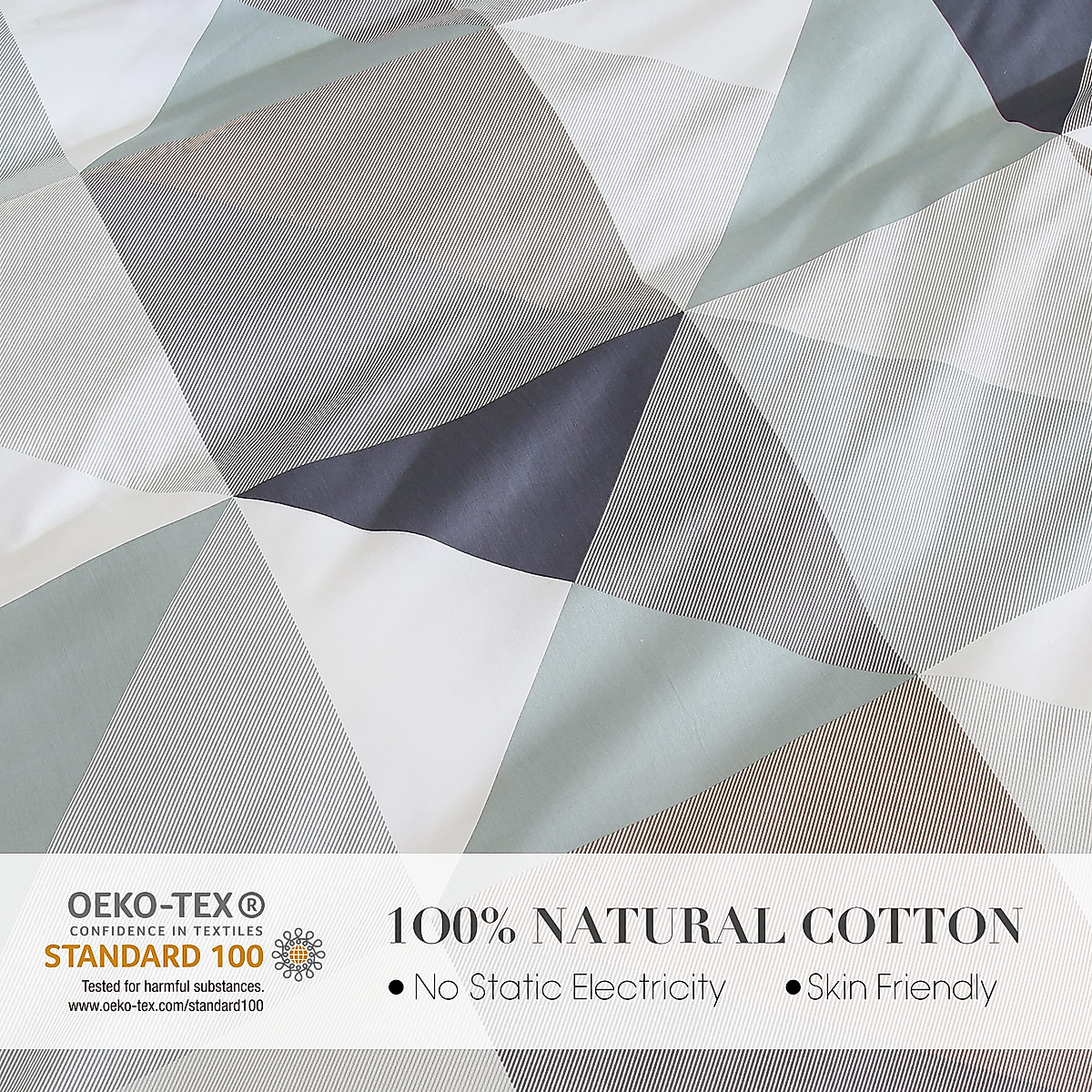 Alanzimo Cotton Duvet Cover Set King Size, 100% Natural Cotton Geometric Print Duvet Cover Soft Breathable 3 Piece Bedding Set for All Seasons(1 King Comforter Cover + 2 Pillowcases)