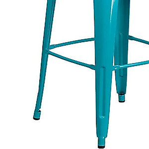 EMMA + OLIVER Commercial Grade 30" H Teal-Blue Metal Indoor-Outdoor Barstool with Back