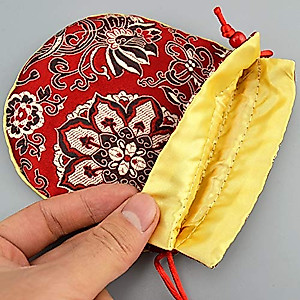 Cotton Filled Drawstring Small Bags for Jewelry Gift Pouch Packaging Chinese Silk Brocade Jewelry Pouch Thicken Luxury Jewellery Storage Bag (10, Mixed Color)