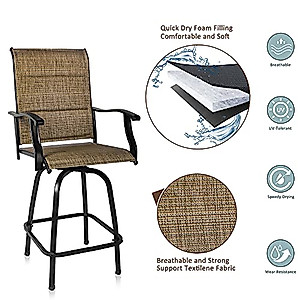 Bigroof Outdoor Swivel Bar Stools Set of 4, Bar Height Patio Chairs with Backs and Arms, All-Weather Textilene Padded Patio Furniture for Outdoor Porch, Deck, Yard, Lawn & Garden (4)