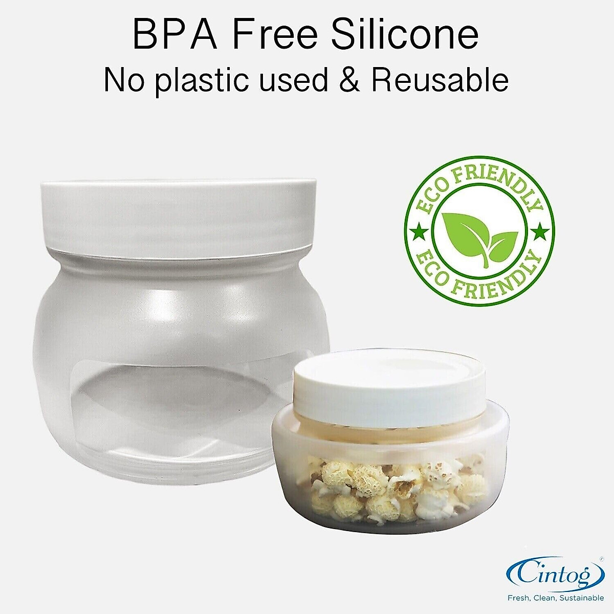 Cintog 2 Pack Collapsible Silicone Jars, Compact Airtight Food Storage Containers with Lids, Ideal for Kitchen, Camping, and Travel, Clear, 412016-000