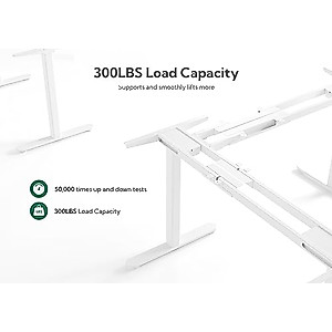 INNOVAR Solid Wood Triple Motor L Shaped Standing Desk, 63 x 55 inch Corner Stand Up Desk, Adjustable Height Home Office Desk, White Frame/Nature Top