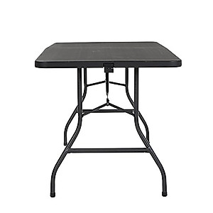 CoscoProducts Deluxe 6 foot x 30 inch Fold-in-Half Blow Molded Folding Table, Black