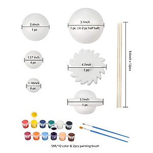 Pllieay Solar System Model Foam Ball Kit Includes 14PCS Mixed Sized Polystyrene Spheres Balls, 12PCS Bamboo Sticks, 12 Color Pigments, 2PCS Painting Brushes for School Science Projects