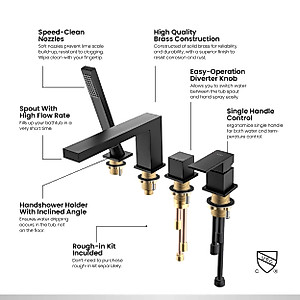 KIBI Cube Single Handle Roman Tub Faucet with Hand Shower Deck Mounted Bathtub Faucet Set with Diverter (Matte Black) (KTF3102)