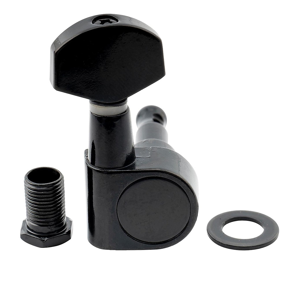 Musiclily Pro 6-in-line 15:1 Ratio 2-Pin Full Sealed Machine Heads Tuners Tuning Pegs Keys with Hex Button for SQ Strat Tele Style Electric Guitar, Black