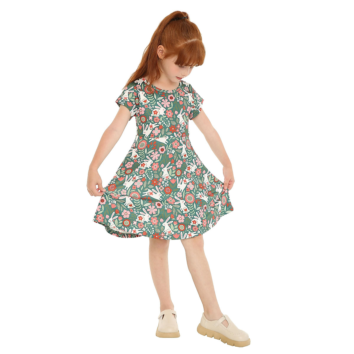 Mud Kingdom Toddler Girls Dress Easter Day Cute Bunny Summer White 4T